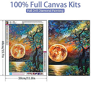 LWZAYS 5D Diamond Painting Kits for Adults & Kids,Moon Tree Diamond Dots Crystal Gem DIY Arts Painting Perfect for Home Wall Decor (12x16inch)