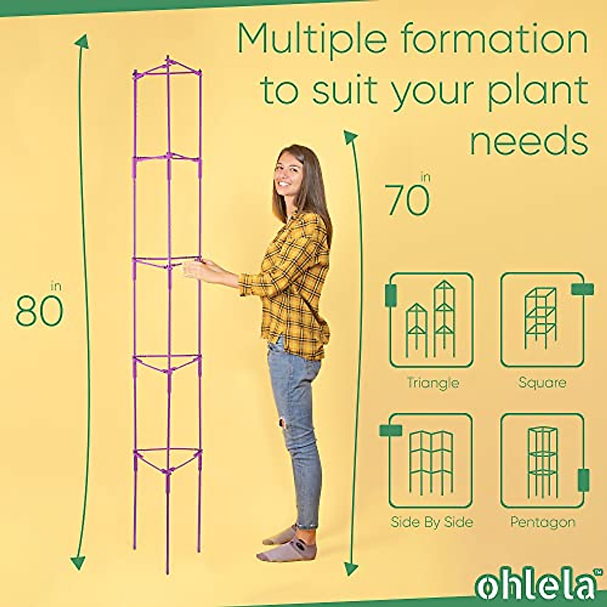 Large Tomato Cages for Garden - 6.5ft (Up to 80 Inches) Heavy Duty Tomato Cages for Vine, Vegetables, Fruits & Flowers with Adjustable Stake Arms - Tomato Stakes with 20Pcs Plant Clips