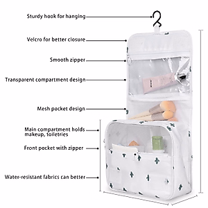 Etercycle Hanging Toiletry Bag for Women, Large Cosmetic Bag Travel Organizer Toiletries bags Makeup Bag with Hook（White）