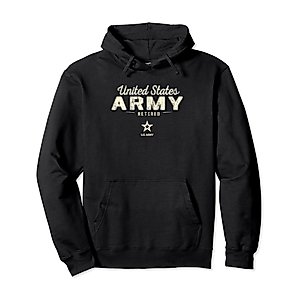 United States Army Military Retired Vintage Black Pullover Hoodie
