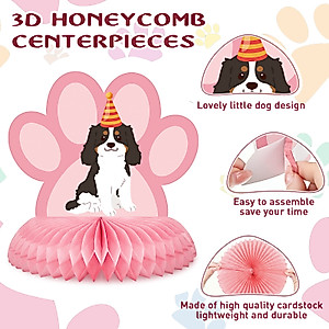 Ferraycle 8 Pcs Dog Themed Party Table Decorations Pink Dog 3D Honeycomb Centerpieces Dog Birthday Party Supplies Dog Centerpieces Decorations for Puppy Paw Print Birthday Supplies Baby Shower