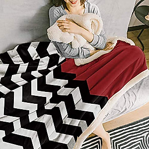 Sherpa Blanket Flannel Fleece Throws Red Black White Zig Zag Ripple,Soft Warm Cozy Fuzzy Throw Blankets Minimalism Modern Art,Shaggy TV Throw for Sofa Couch Bed Camping Travel All Season 50x80In