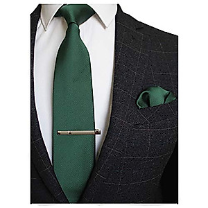 JEMYGINS Green Formal Necktie and Pocket Square, Hankerchief and Tie Bar Clip Sets for Men