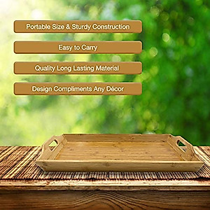 Palm Naki Bamboo Serving Tray - Bamboo Decorative Tray with Handles, Bamboo Charcuterie Tray, Bamboo Wood, 19.5” x 11.8” x 1.5”