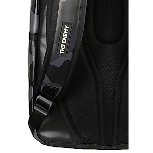 The Enemy Camo Bagpack, Unisex Eco PU Leather Backpack with Exclusive Blackout Zippers, Black Camo, One Size