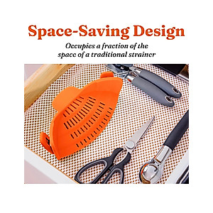 Kitchen Snap N Strain Pot Strainer and Pasta Strainer - Adjustable Silicone Clip On Strainer for Pots, Pans, and Bowls (Orange)
