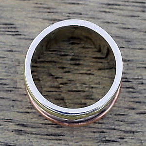NOVICA Artisan Handmade Sterling Silver Meditation Spinner Ring Copper Brass Indian Spiral No Stone [band Width 15 mm W] ' Spinning Clouds'