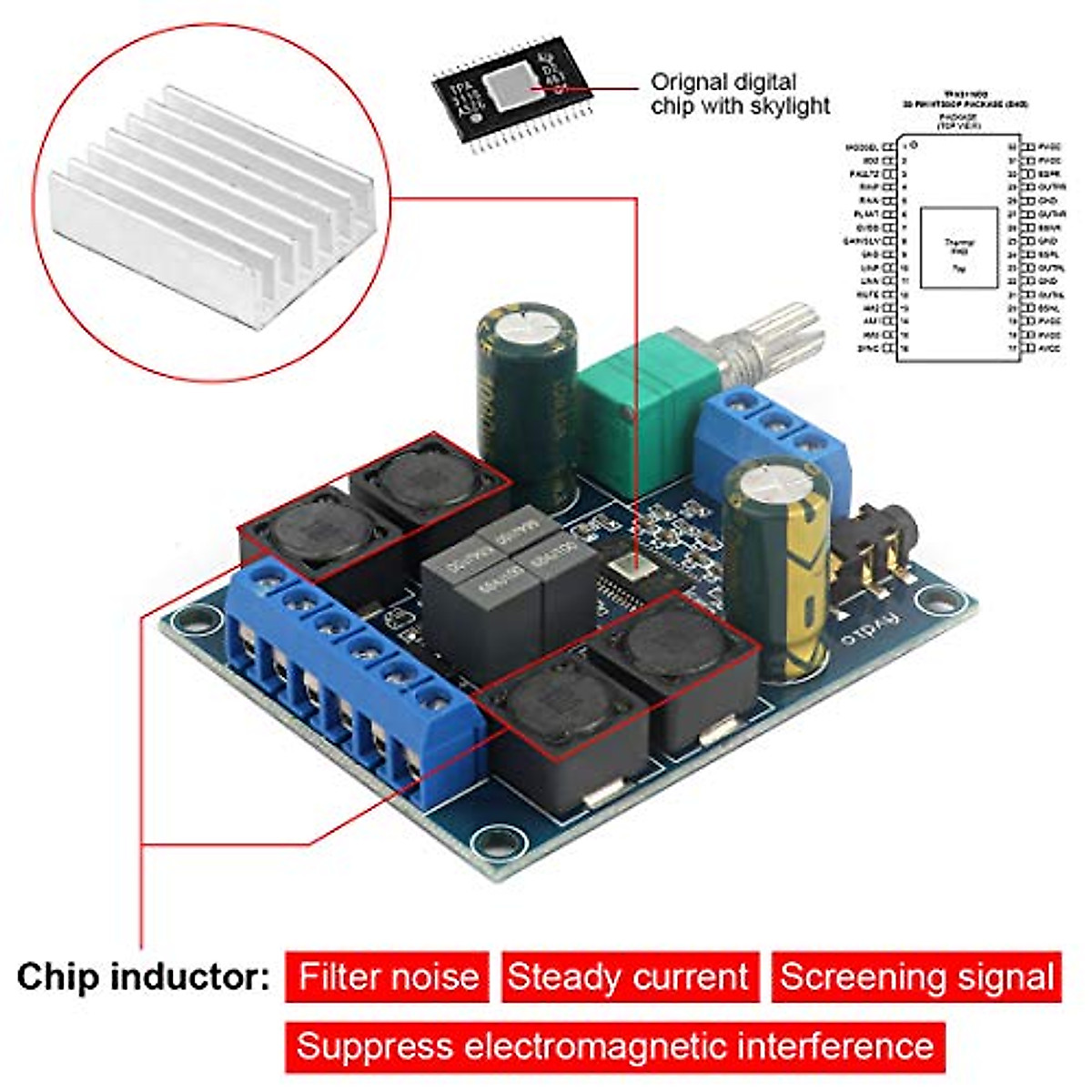 2pcs TPA3116D2 Class D Stereo DC 5V—24V 2x50W High Power, Digital Audio Amplifier, Subwoofer Power Amplifier Board, Suitable for Home Audio、car Speakers, DIY