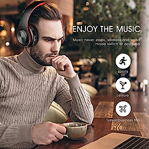 Viwind Bluetooth Wireless Headphones Over Ear with Mic, Foldable Noise Cancelling Headset for Travel Work TV PC Android Cellphone 【Hi-Fi Stereo &Comfortable Earpads】-Red
