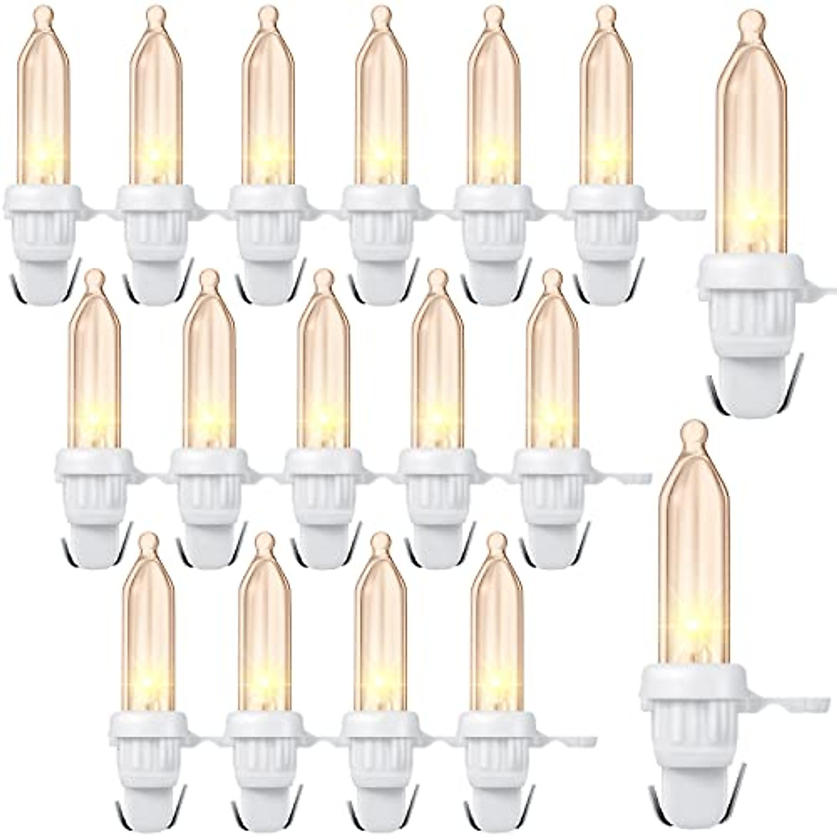 Remagr 60 Pcs Christmas LED Replacement Bulb Mini Wide Angle Xmas Tree Light Outdoor String for Garden Party Decor (White Base with Warm White Bulb)