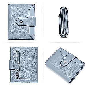 BOSTANTEN Women Leather Wallet RFID Blocking Small Bifold Bundled with Handbags Tote Purses Shoulder Bucket Bags Blue