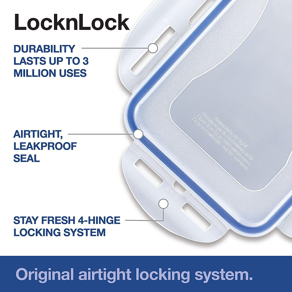 LocknLock Rectangular Food Containers with Lids Set of 3 - Plastic Airtight & Watertight Food Storage Containers, BPA Free & Dishwasher Safe, 3 x 1L, Blue