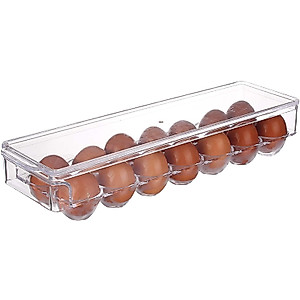 YBM HOME Plastic Egg Holder for Refrigerator - Fridge Egg Storage Bin with Lid Holds Up to 14 Eggs, Clear