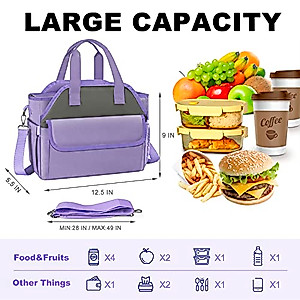 Lunch Bags for Women, Insulated Cute Lunch Bags for Adult Men with 4 Icepacks&2 Storage Pocket, Lunch Tote Bag with Removable Shoulder Strap,Large Leakproof Cooler Bag for Work,Picnic,Beach-Purple