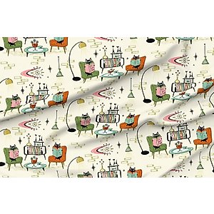 Spoonflower Fabric - Mid Century Modern Retro Cats 1950S Inspired Atomic Age Vintage Style Printed on Petal Signature Cotton Fabric by The Yard - Sewing Quilting Apparel Crafts Decor