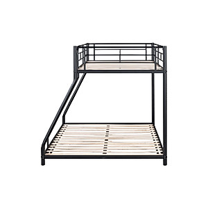 UOCFYK Twin Over Full Size Bunk Bed with Wood Slats & Ladder for Dorm, Bedroom, Apartment, Sturdy Bedframe w/Guardrail, Easy to Assemble, No Box Spring Needed, Black