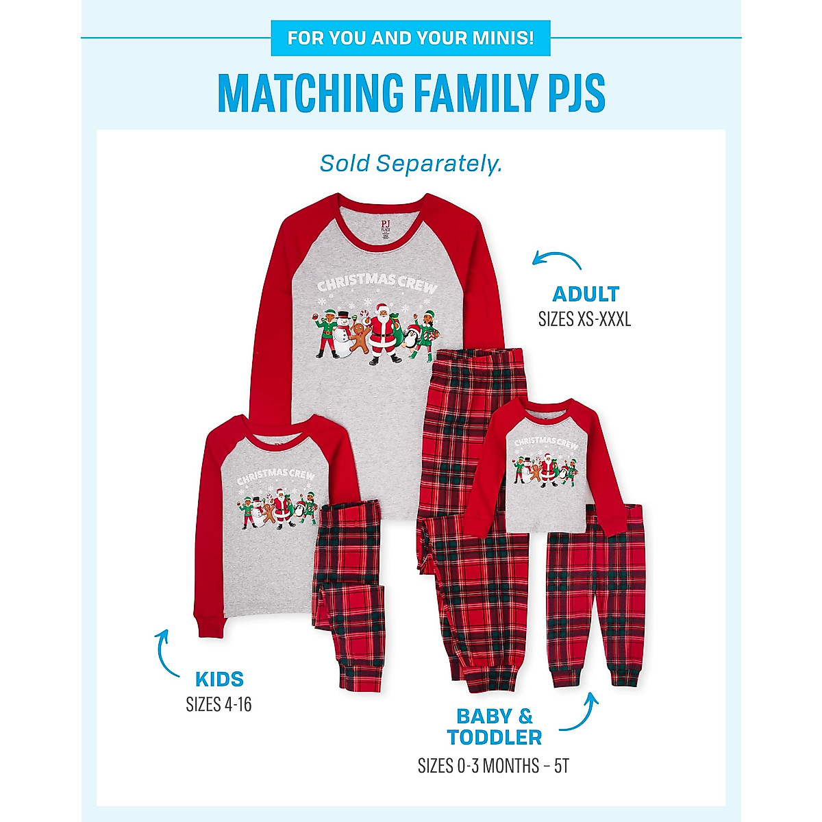 The Children's Place baby girls Family Matching Christmas Holiday Sets, Snug Fit 100% Cotton, Adult, Big Kid, Toddler, Pajama Set, Santa Xmas Crew, Large US