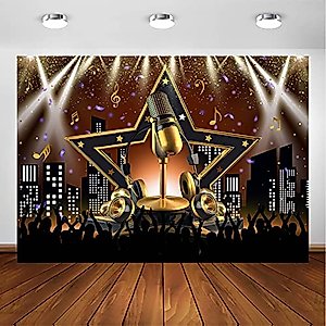Avezano Karaoke Party Backdrop Star Vacation Party Decorations Photography Background Night Show Microphone Karaoke Theme Photography Photo Booth Background (7x5ft)