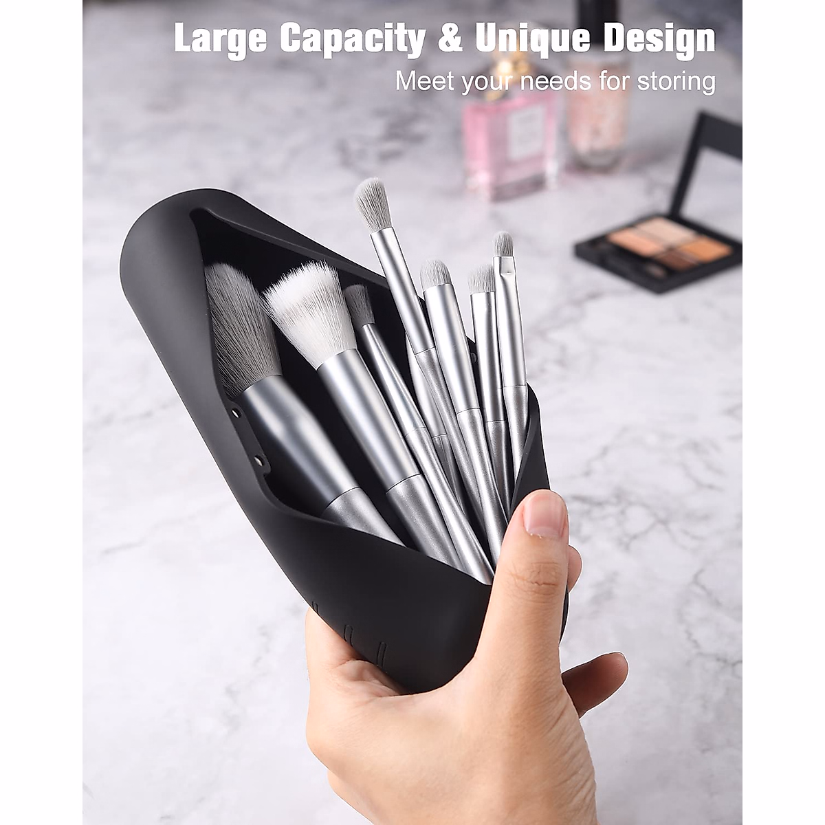 FERYES Large Travel Makeup Brush Holder, Magnetic Anti-fall Out Silicon Portable Cosmetic Face Brushes Holder, Soft and Sleek Makeup Tools Organizer for Travel- (8.27 * 2.36 * 1.57)