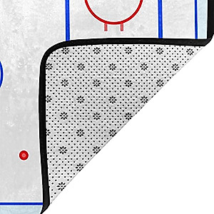 Soft Area Rug for Living Room,Ice Hockey Field in Blue Tones and Red Graphic Outline for Sport Events,Large Floor Carpets Doormat Non Slip Washable Indoor Area Rugs for Bedroom Kids Room 4 x 5.3Ft