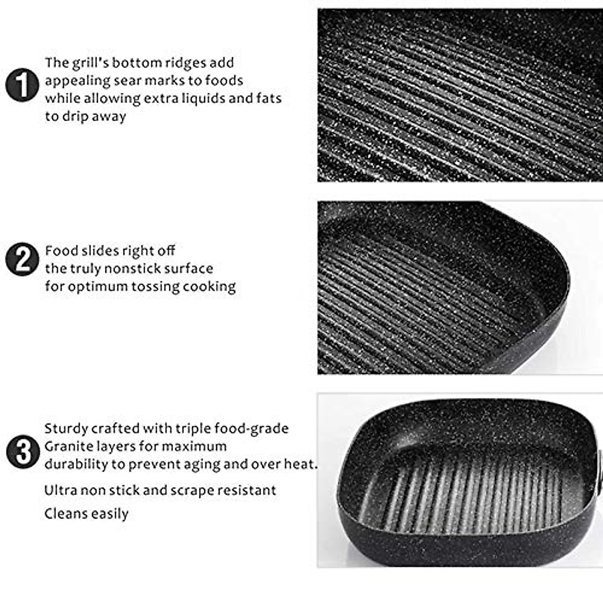 SDGH Aluminum Non Stick Square Grill Pan Steak Fry Pans Multi Function Snowflake Striped Frying Pan