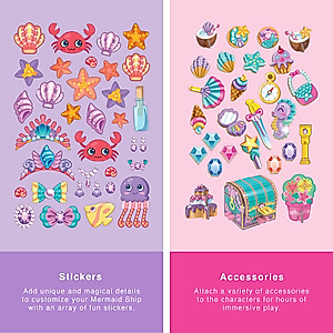 PINXIES Marvelous Mermaid Ship | Build-Your-Own Magical Boat Play Set, Kids 3D Puzzle Toy - STEM Girl Toys Ages 6-7 and Up