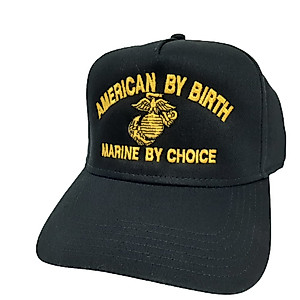 American by Birth Marine by Choice Mens Baseball Cap Hat Black Embroidered Patch Veteran