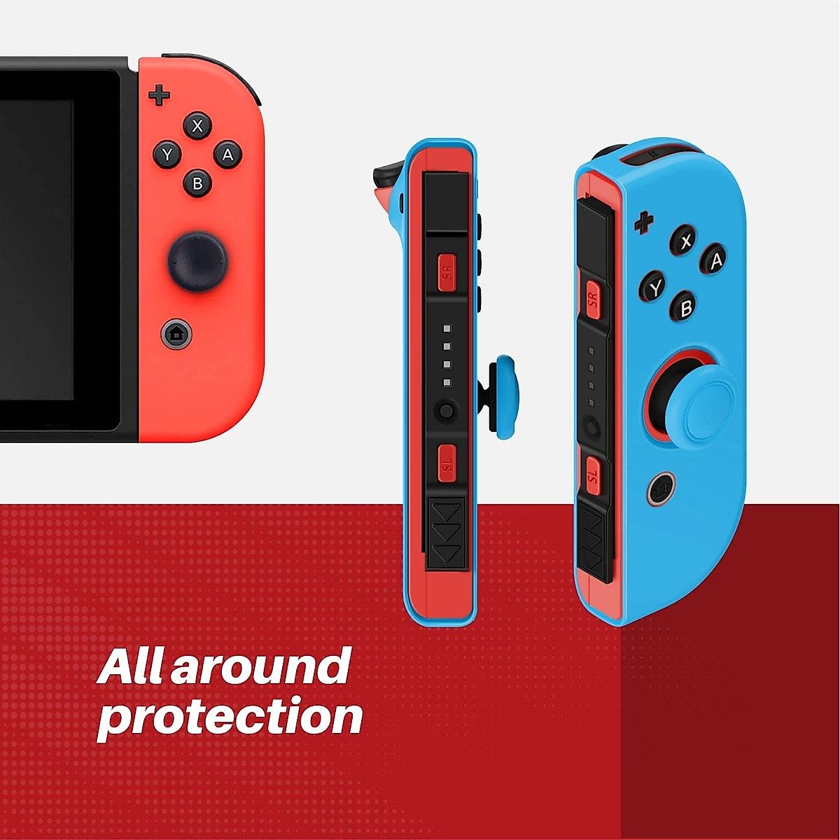 TNP Joycon Case for Nintendo Switch - Silicone Joy Con Case for Nintendo Switch & Switch Oled - Protective Switch Controller Case Cover with Thumb Grip Caps for Nintendo Switch Joycon (Black)