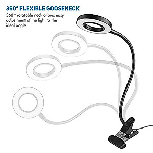 Semlos Clip on Light Reading Light - 24 LED USB Book Light, 3 Color Modes, 10 Brightness Dimmer, Memory Function, Auto Timer, Eye Protection Desk Clamp Lamp, 360 ° Flexible Gooseneck Bed Night Lights