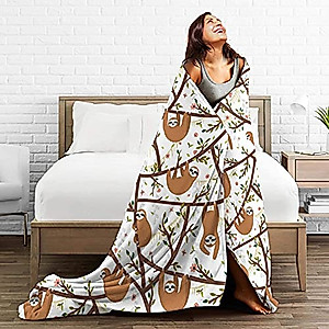 Cartoon Sloth Sloth on The Tree Flannel Blanket Fleece Throw Blanket Ultra Soft Blanket Comfortable Warm Bed Blanket for Bed Couch Sofa Living Room