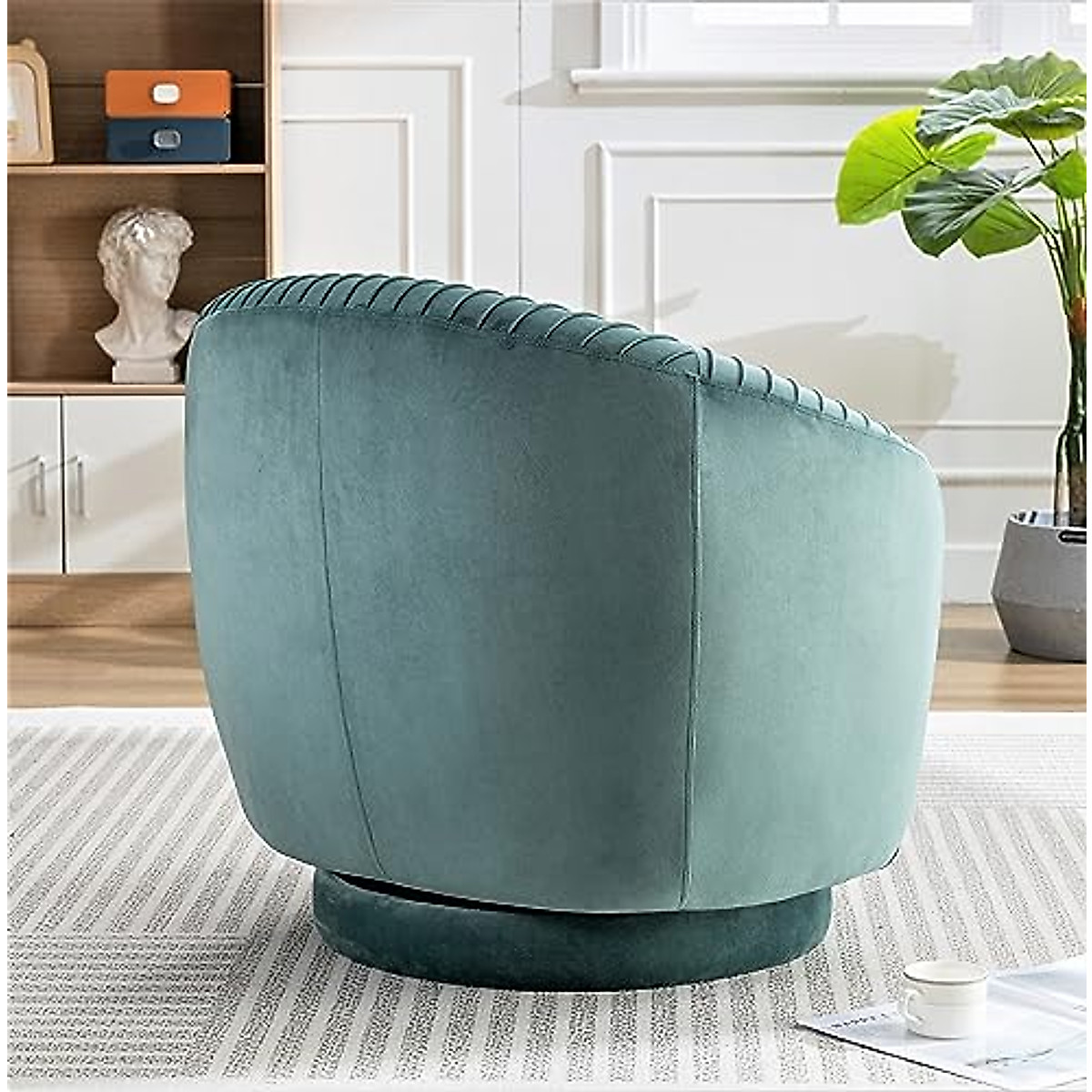 Container Furniture Direct Modern Barrel Swivel Chair with Plush Velvet Upholstery and Smooth 360° Rotation, Round Accent One-Seater Sofa for Living Room, Bedroom and Office, Mint Green
