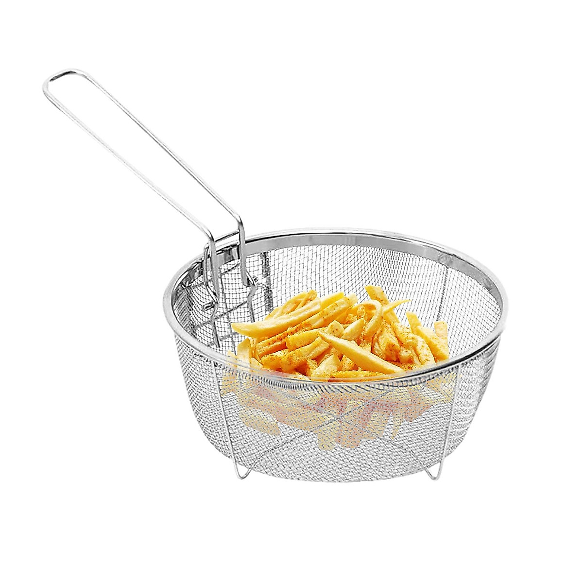Stainless Steel Fry Basket, 12.6''/14.7'' Round Wire Mesh Fry Basket, French Chips Fry Serving Food Presentation Tableware with Folding Handles, Deep Fryer Accessories