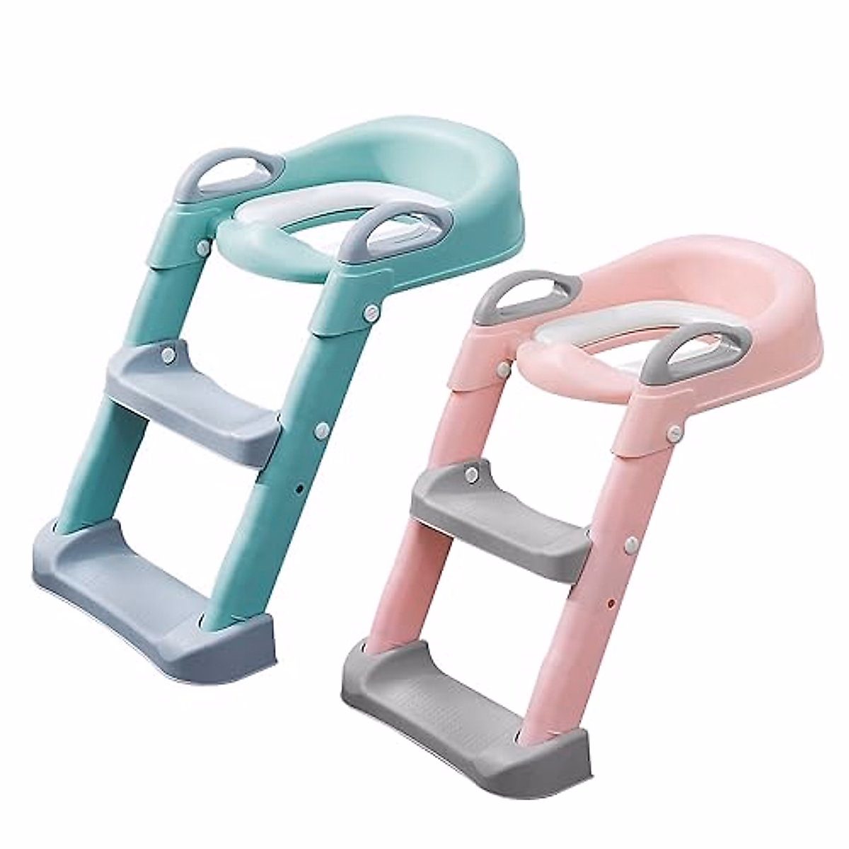 Toddler Toilet Seat and Step Kids Folding Potty Training Toilet Seat with Handle and Ladder Adjustable Toilet Ladder Seat Rose
