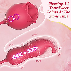 Rose Sex Toy Clitoris Vibrator - Upgraded 3 in 1 Vibrator for Woman, Clit Nipple Licker G Spot Stimulator, 9 Tongue Licking & 9 Thrusting Dildo, Adult Sex Toy Games for Woman Man Couples Pleasure