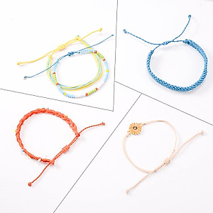SUNSH 5PCS Boho Woven Sunflower Bracelets for Women Teens Girls Boy Couple Handmade Wrap Rope Charm Beach Surf Braided Adjustable Strings Boyfriend Girlfriend Mother Daughter Friendship Gifts