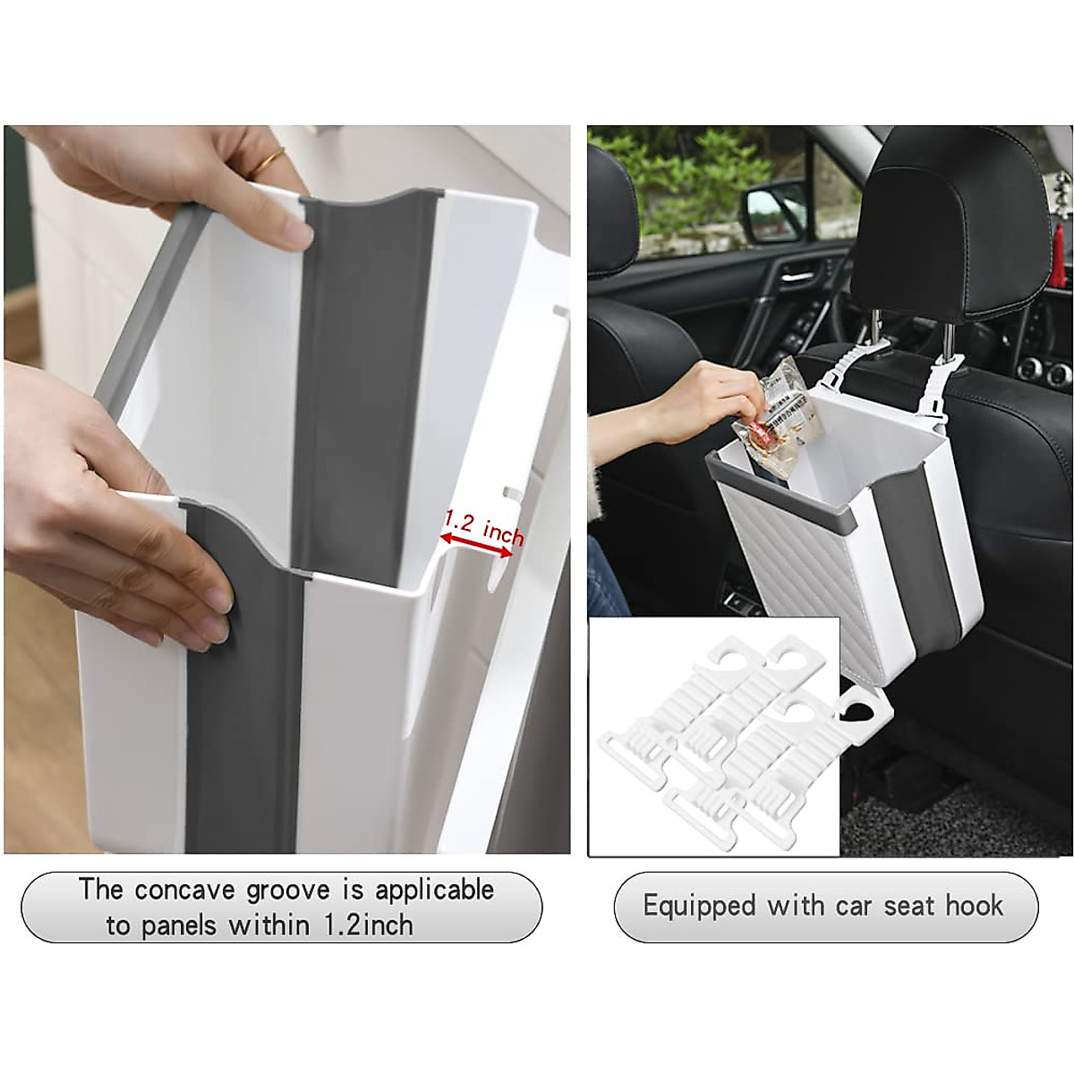 Hanging Folding Garbage Bin 2.4 Gallon Waste Bin, Plastic Waterproof Small Trash Can for Kitchen Bedroom Bathroom White and Blue