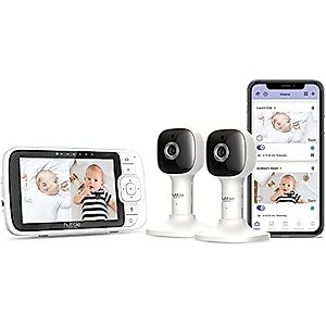 HUBBLE Connected Nursery Pal Cloud Twin Smart Wi-Fi Enabled Baby Monitor with 5-inch HD Color Parent Unit Viewer, 2-Camera Units, Preloaded Soothing Sounds, White Noise, Story and Game Content