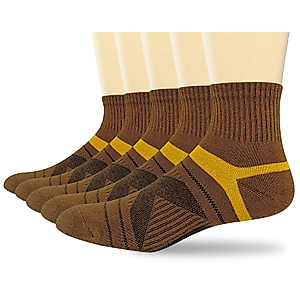 HaloYIYI Men's 5 Pack Athletic Ankle Quarter Socks Performance Breathable Sport Low Cut Brown Socks (Brown, 10-13|US Men's Shoe Size 6-11)