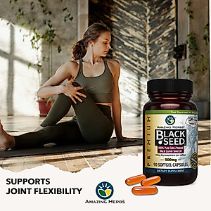 Amazing Herbs Premium Black Seed Oil Capsules - Cold Pressed Nigella Sativa Aids in Digestive Health, Immune Support, Brain Function, Gluten Free, Non GMO - 90 Count, 500mg