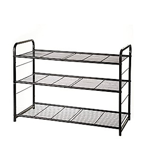 LEGUANG 3-Tier Stackable Shoe Rack Storage Organizer, for Bedroom Closet, Entryway, Hallway, Expandable & Adjustable, Wire Grid, Black
