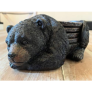 Sleepy Black Bear Coaster Set - Rustic 4 Coasters and Holder