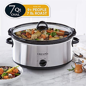 Crock-Pot 7 Quart Oval Manual Slow Cooker, Stainless Steel (SCV700-S-BR) & Electric Lunch Box, Portable Food Warmer for On-the-Go, 20-Ounce, Black/Blue