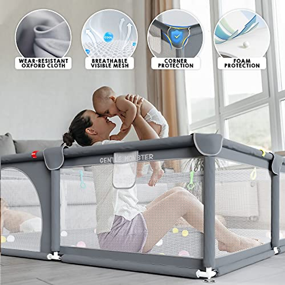 Baby Playpen, 79”x63”x26” Large Playpen for Babies and Toddlers, Indoor & Outdoor Baby Gate Play Pen, Play Yard for Baby with Ocean Balls and Storage Bag