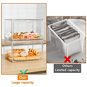 SANKEU 1PCS Large Bread Box for Countertop, Sturdy Stackable Bread Storage Container, Clear Box for Kitchen, Bread Keeper Bread, Bagel, Muffins