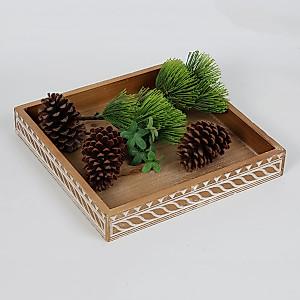 Thewense 12"x12" Farmhouse Decorative Ottoman Coffee Table Accent Tray，Perfect for Storage and Display, Small Square Wood Serving Tray for Office, Kitchen, Dining Room (Square Brown)