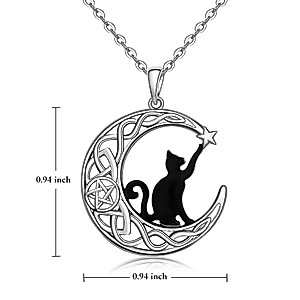 Fenthring Black Cat Necklace Sterling Silver Crescent Moon Celtic Knot Cat Necklaces for Women Cute Animal Infinity Pentacle Cats Halloween Christmas Holiday Jewelry