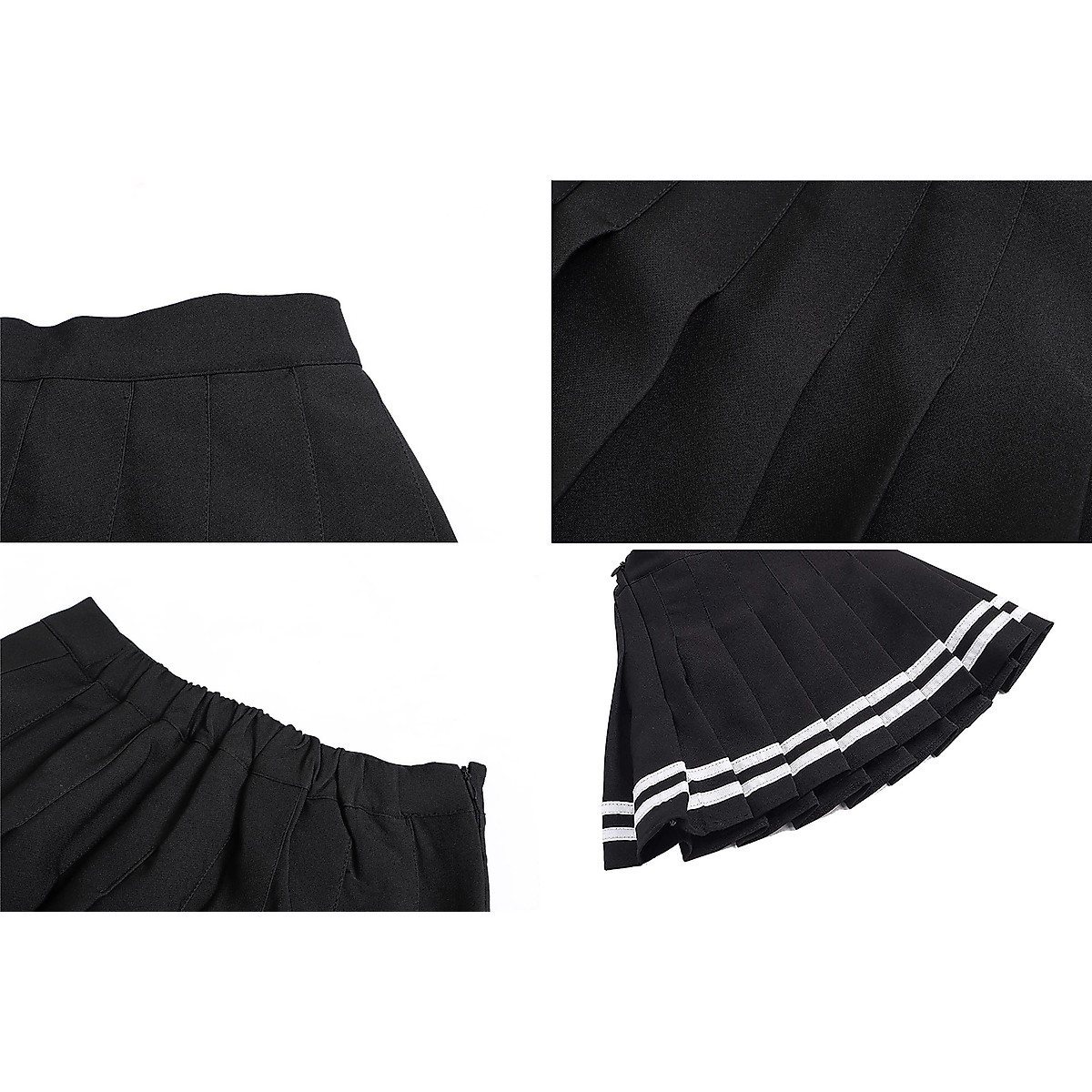 Women's Plaid Skirt, High Waist Pleated School Uniform Cosplay Costume Cheer Skirt, Black with Stripe/New Version, US S