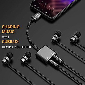 Cubilux USB C 2-Way Headphone Splitter, Type C to Dual 3.5mm Jacks Audio Sharing Adapter Compatible with New USB C iPad 10 iPad Pro, iPad Air 5/4 iPad Mini 6, Samsung S21/S20 Note 20/10, Tab S8/S7/S6
