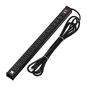 CRST 16-Outlet Heavy Duty Metal Power Strip, 15-Foot Power Cord / 15 Amps / 1875W for Office, School (UL Listed) Black