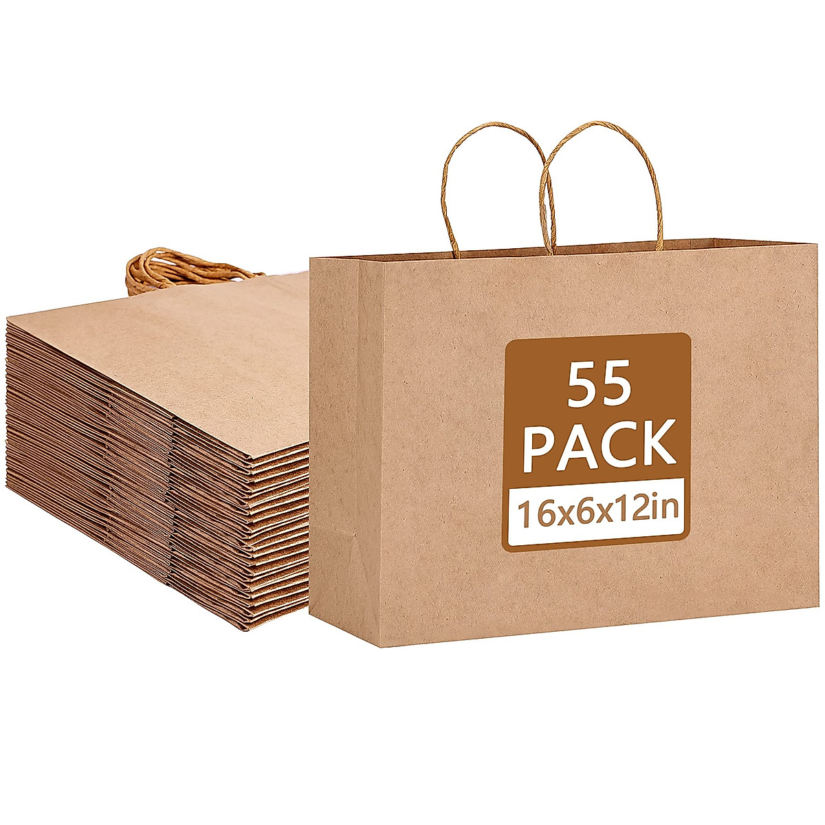 Moretoes 55pcs Paper Bags, 16x6x12 Inch Brown Paper Bags, Paper Bags with Handles for Small Business, Large Brown Paper Bags, Paper Shopping Bags